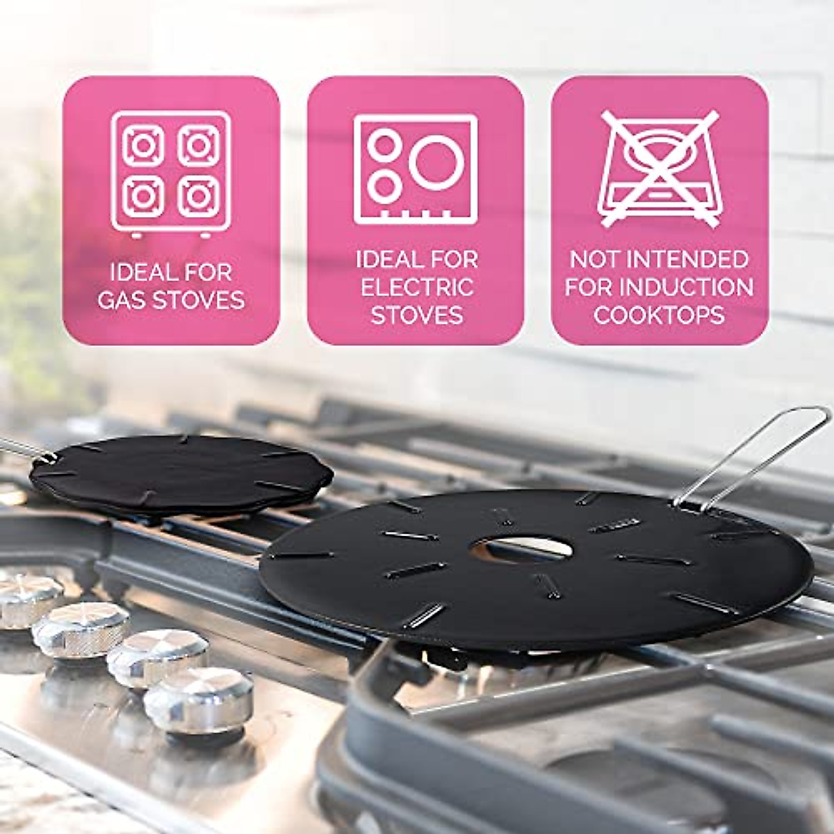 Cast Iron Heat Diffuser for Gas Stove – 2 Sizes Included – 8.25 and 6.75 Inch Heat Diffusers for Electric Stove - Gas Heat Plate - Cast Iron Simmer Plate for Gas Burners