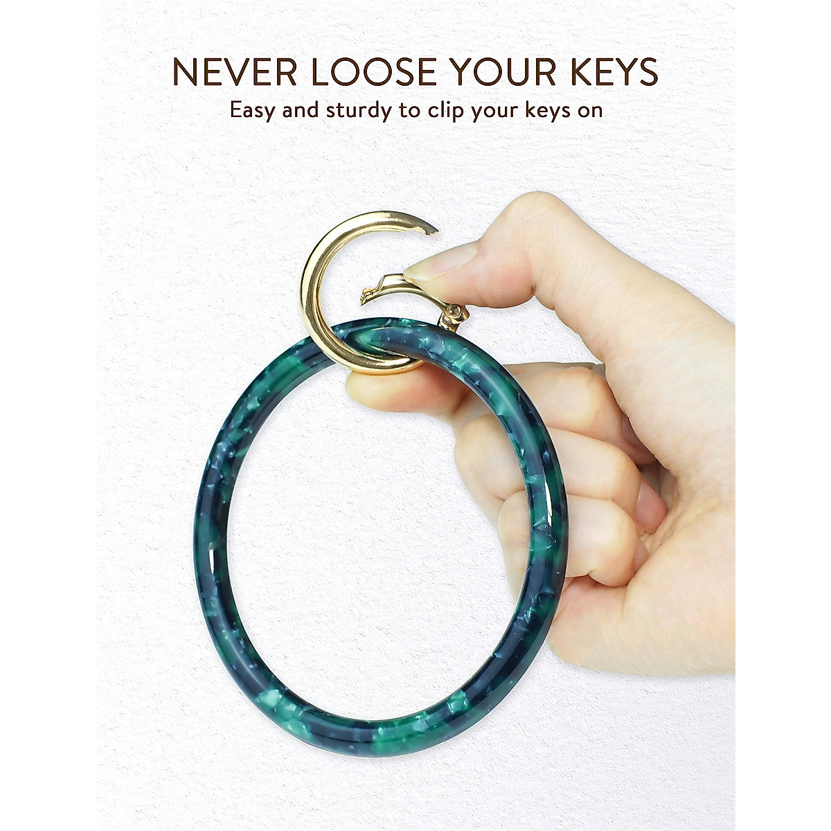 Heesch Bangle Key Ring Bracelet Keychain Key Ring Bracelet for Women, Acetate Circle Keyring for Wrist (Dark Green)