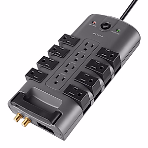 Belkin Surge Power Strip Protector - 8 Rotating & 4 Stationary AC Multiple Outlets - 8 ft Long & Power Strip Surge Protector with 8 Rotating AC Outlets - 6 ft Long Flat Pivot Plug - (2,160 Joules)