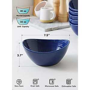 LE TAUCI Large Cereal Bowls 30 OZ, Ceramic Bowls Set for Salad Soup Rice Desserts, Kitchen Serving bowl, Oven Dishwasher & Microwave Safe - 7.5 inch, Set of 4, True Blue