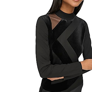 Karl Lagerfeld Paris Women's Logo Stretch Long Sleeve Top, Black