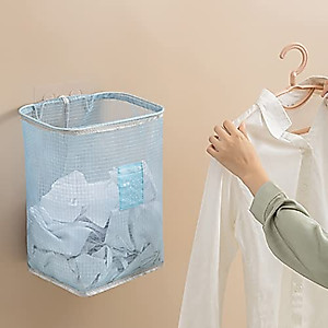 Wall-mounted laundry basket, collapsible washable laundry storage basket, bathroom and bedroom laundry organizer (blue)