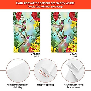 Hummingbirds Flowers Floral Birds Leaves Garden Flag Banner Double Sided Welcome Flags for Party Christmas Festival Outdoor Decor 12 x 18 Inch