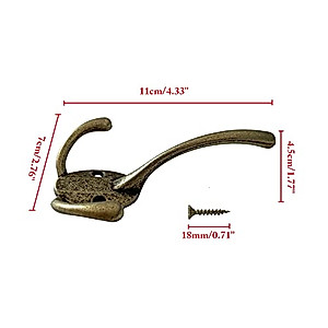 Mokife 5 Pack Coat Hooks Vintage Triple Wall Hook Heavy Duty Metal Entrance Hook for Hanging Clothes Jackets Robes Towels Hats Keys Bags Cups, Bronze