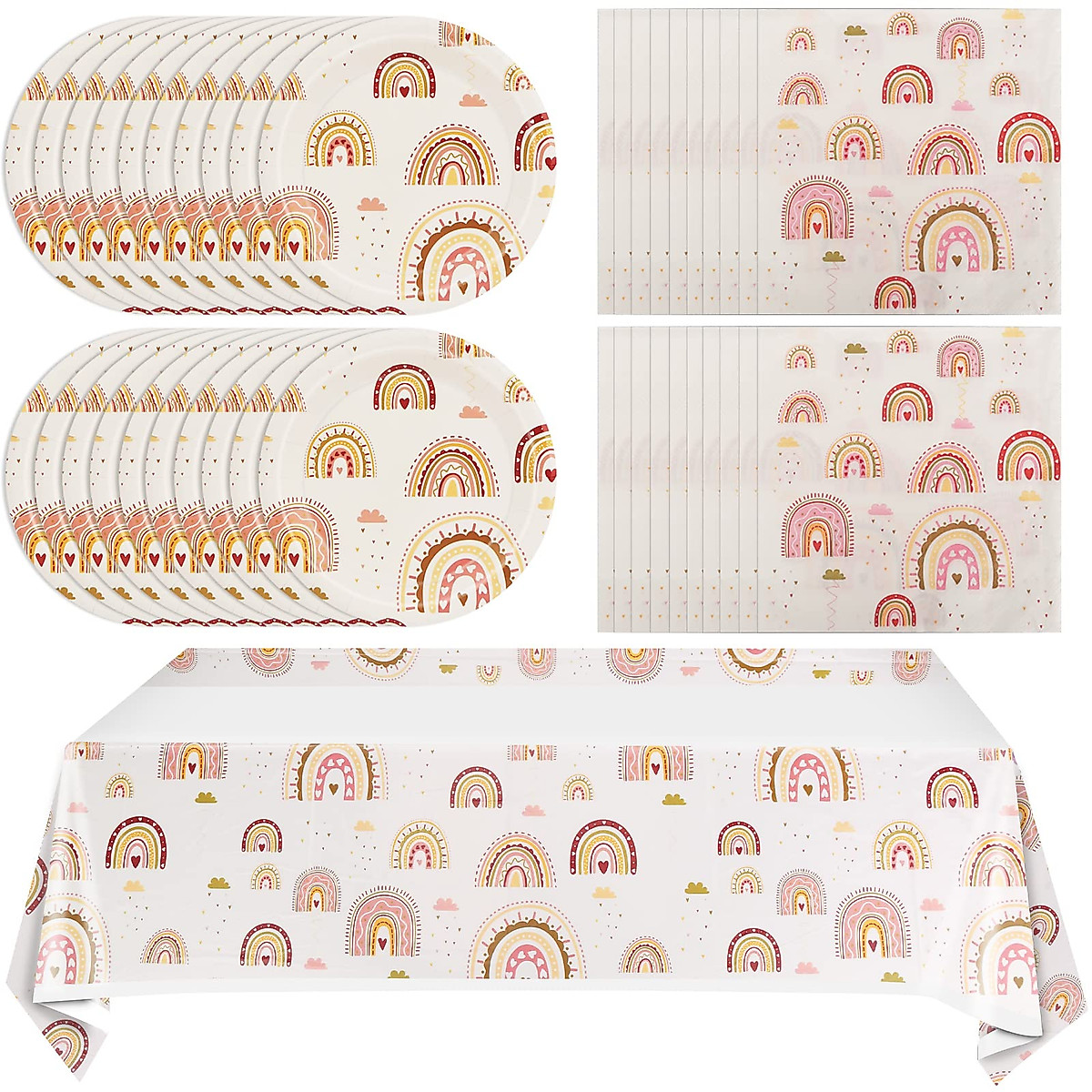 Boho Rainbow Party Supplies Boho Rainbow Baby Shower Tableware Set Including Paper Plates Napkins Tablecloth for Boho Birthday Party Baby Shower Decorations Supplies
