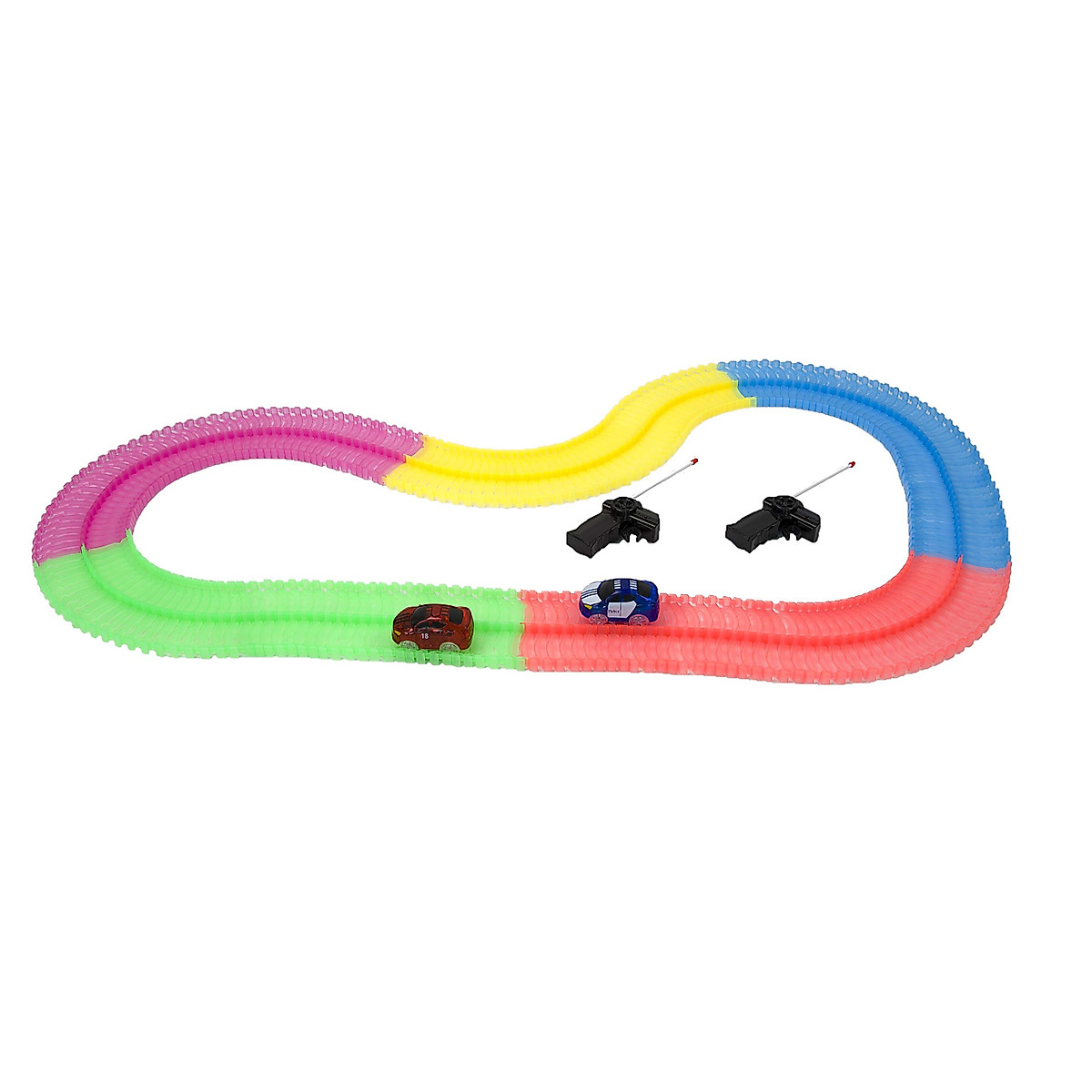 Mindscope Twister Tracks Radio Control Dual Lane Police Chase Glow in The Dark Track Set with 2 Cars and 2 Radio Controls RC