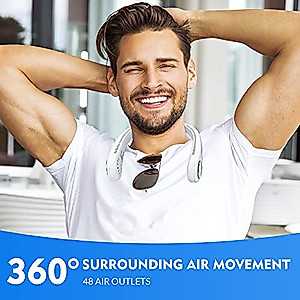 VANNPOOY Neck Fan, Bladeless Neck Fans for Women, Hands Free Neck Fans Portable Rechargeable Personal Cooling Fan for Neck - 3 Speeds, Strong Wind, 360° Cooling, Short Charging, Long Use Time (WHITE)