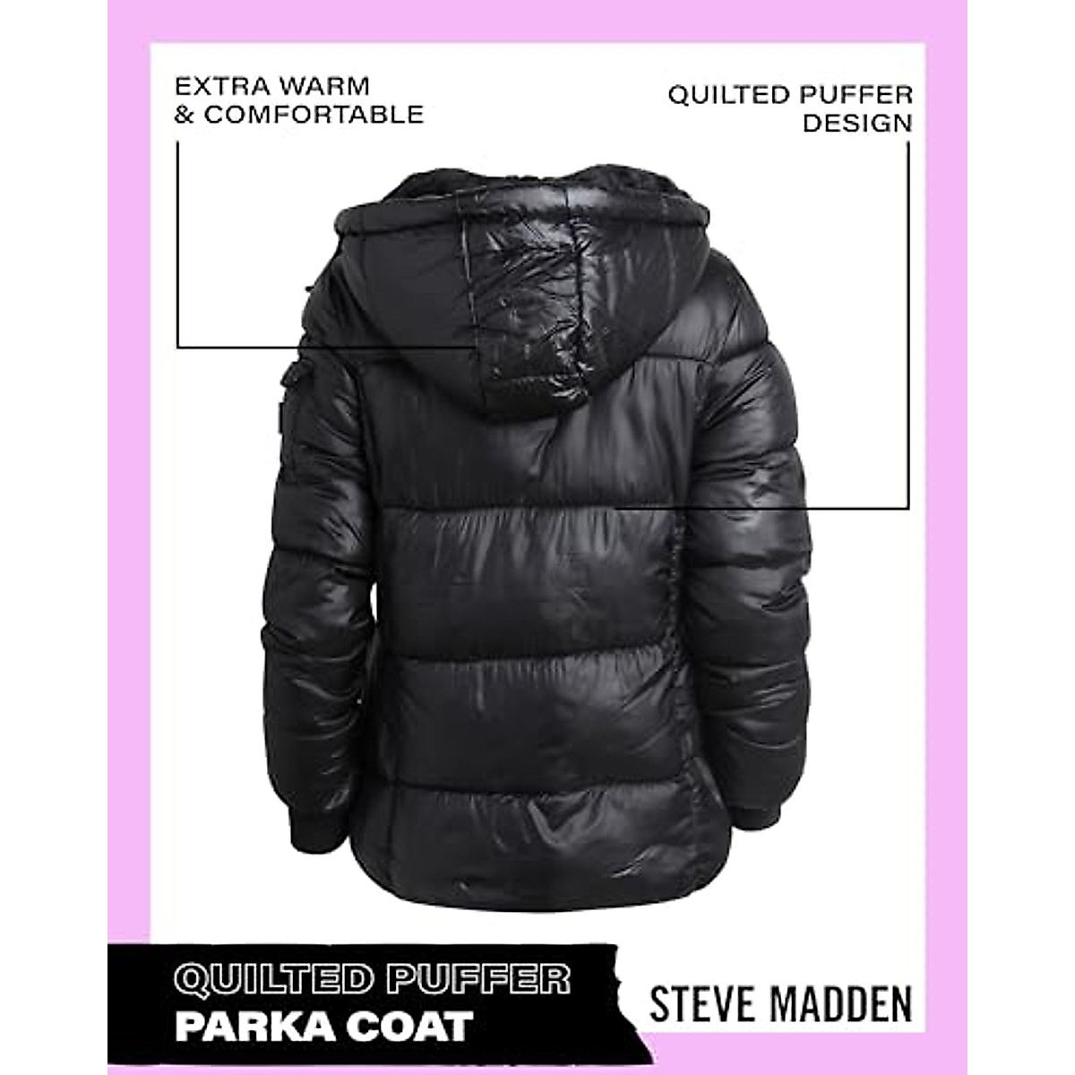 Steve Madden Women's Winter Jacket - Heavyweight Quilted Puffer Parka Coat - Faux Fur Lined Outerwear Jacket for Women (S-XL), Size Medium, Black
