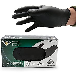 S&G Black Nitrile Gloves Heavy-Duty Latex & Powder Free - For Cleaning, Construction, Mechanic, Food Prep | 6 Mil - 100 | Medium