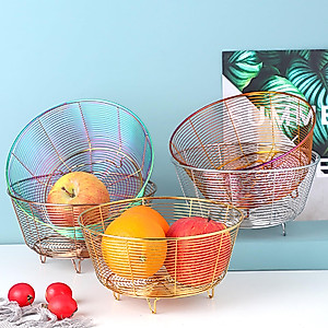 Meisha Round Fruit Bowl, Creative Mesh Fruit Dish Basket Bowl, Round Rainbow Large Metal Wire Storage Baskets, Modern Style Container for Fruit, Vegetables, Bread, Snacks - 8.46" Diameter