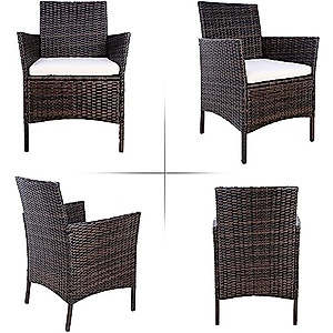3pcs Patio Furniture Bistro Set PE Rattan Wicker Chairs with Coffee Table Set, Brown