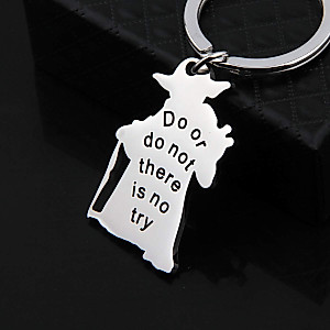 KUIYAI Do or Do Not There is No Try Keychain Star Master Jedi Gifts (Keychain Silver)