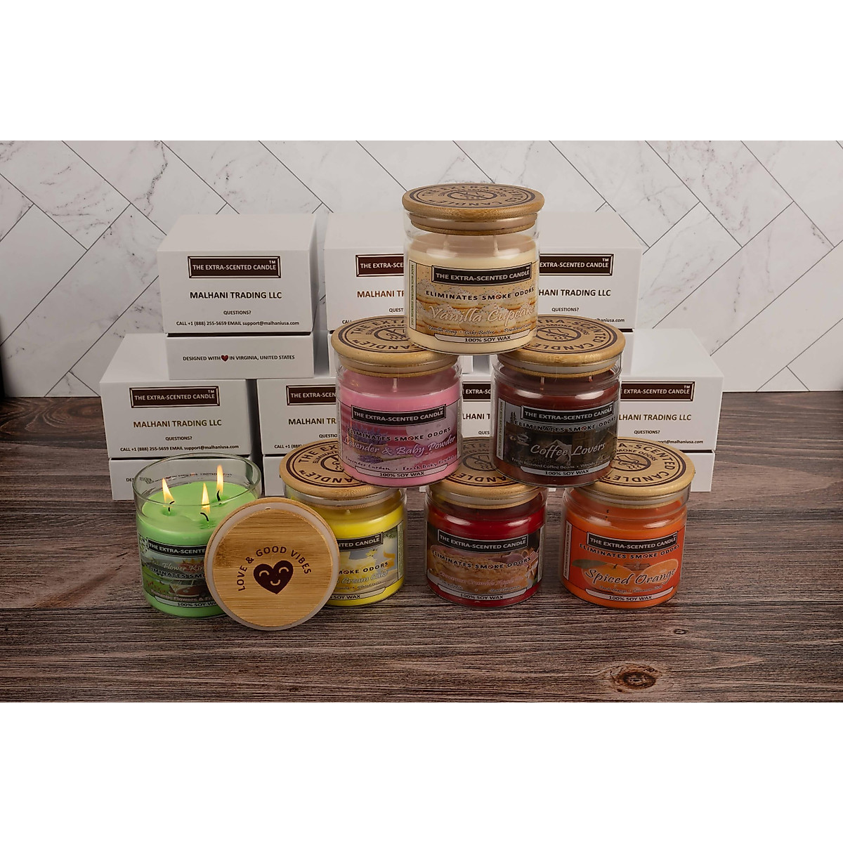 The Extra Scented Candle. Designed to Completely Eliminate Tough Smoke Odors. All Natural Luxury 3 Cotton Wick Candle. Made from Premium Soy Wax and Infused with Concentrated Essential Oils.