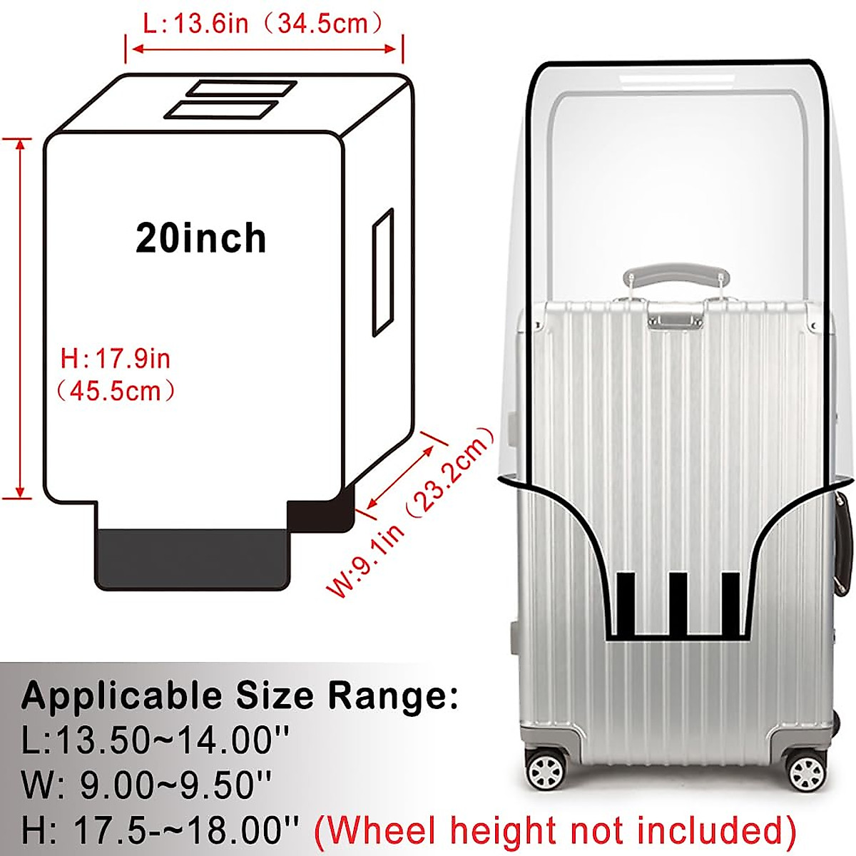 Yuppies Clear PVC Suitcase Cover, Protective Luggage Cover for 20 inch Wheeled Suitcase (20inch (13.6" L x 9.1" W x 17.9" H))