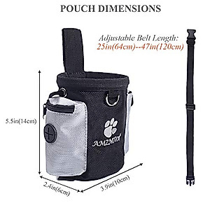 AMZNOVA Dog Treat Bag, Puppy Training Pouch, Animal Walking Snack Container Best Hiking Toys Pack Dispenser Carries with Waistband, Black