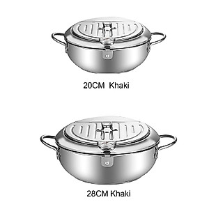 BestAlice Deep Fryer Pot, 10in(3.4L) Stainless Steel Frying Pot, Upgrade Deep Fryer Pot with Thermometer, Japanese Small Deep Frying Pot with Oil Drip Drainer Rack for French Fries Fish Chicken