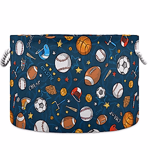visesunny Football Baseball Sport Laundry Baskets Fabric Storage Bin Storage Box Collapsible Storage Basket Toy Clothes Shelves Basket for Bathroom,Bedroom,Nursery,Closet,Office