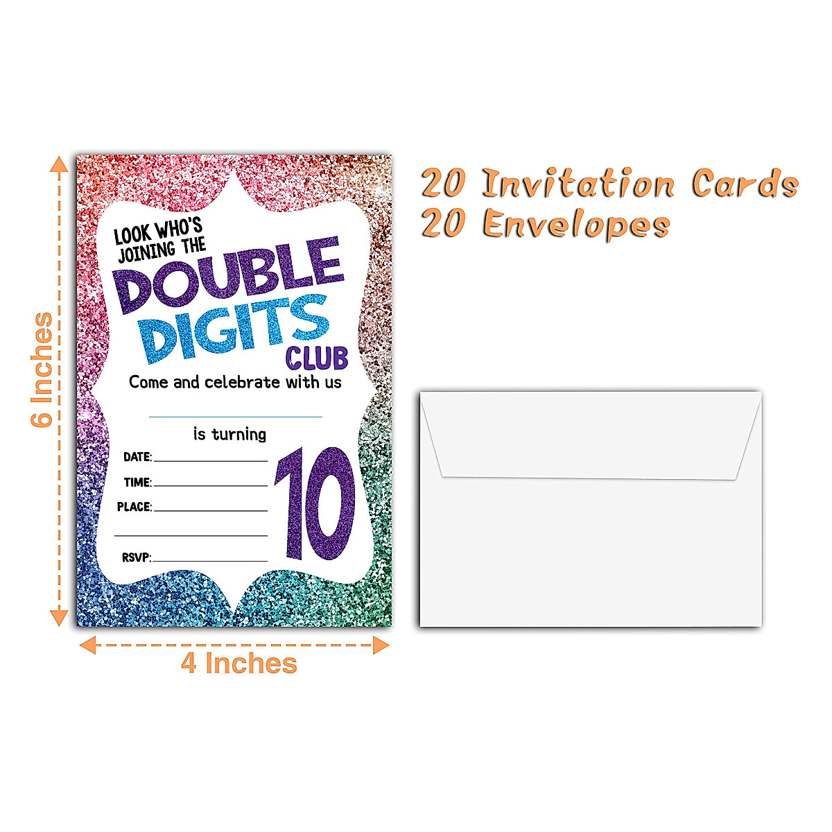 YQV 10th Birthday Party Invitations, 20-Count Fill-in Style Birthday Party Invites With Envelopes-HBYQK-B34