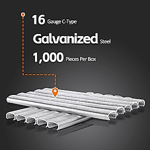 Kamsin 16 Gauge C-Type Hog Ring Staples, 1,000 PCS, Galvanized Steel, 1/2" (12.5mm) Inner Crown, 5/8" (16.9mm) Outside Crown for Pneumatic Hog Ring Gun in Cages Building or Fastening