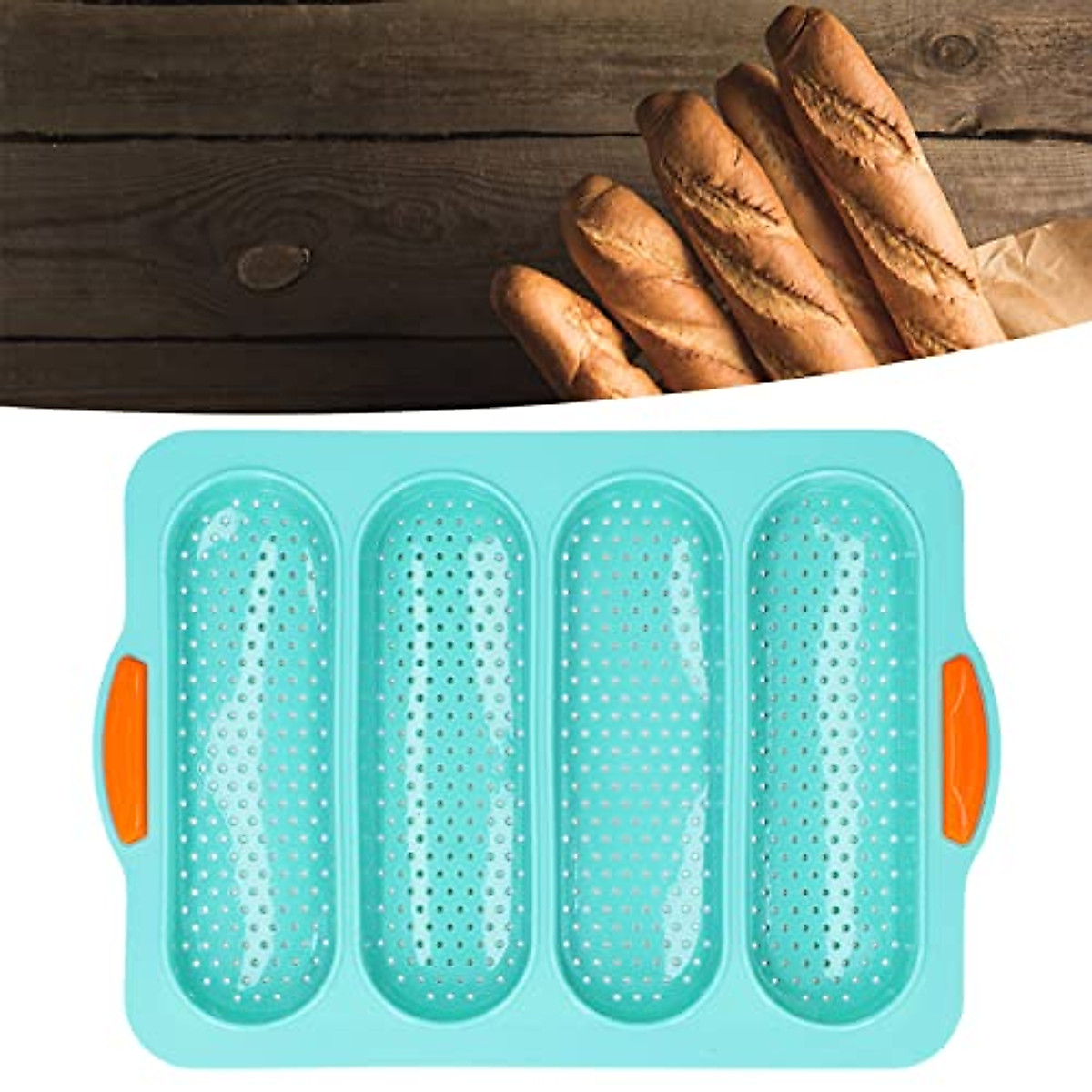 Bread Baking Pan, Insulated Handle Smooth Surface Easy Demolding Silicone Baguette Mould Wearproof Good Flexibility For Kitchen(green)