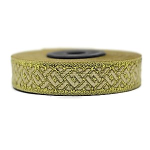11 Yard Spool 0.62 inch Metallic Gold Celtic Knot Jacquard Ribbon Upholstery Fabric Embroidered Woven Dekorband Drapery Making Trim 16069