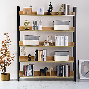 ECDYQXVU 1 Pack Cotton Rope Storage Baskets,15x10x9 in,Collapsible Storage Bins, Decorative Woven Basket Cube Storage Organizer for Nursery, Laundry, Towel, Clothes,Cosmetics, Books(White/Grey)