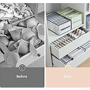 ChezMax Foldable Clothes Organizer Box, Mesh Closet Underwear Storage Bins, Grey Washable Folded Wardrobe Drawer Dividers Set, 6/7/24 Compartment/Grids for Clothing Socks Jeans Pants Ties Scarves Bras