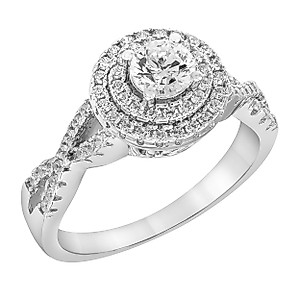 Beyond Brilliance 0.30 Carat Diamond, Sterling Silver Prong Set Round Cut Cubic Zirconia Double Halo Engagement Ring Wedding Fashion Jewelry for Women | Gift Box Included