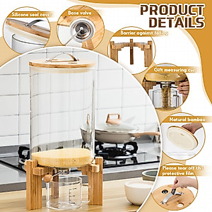 Tioncy 8L Flour and Cereal Glass Container Rice Oatmeal Dispenser Storage Container Cereal Food Storge Container with Airtight Lid Wooden Stand and Measuring Cup for Kitchen Organization Pantry Store