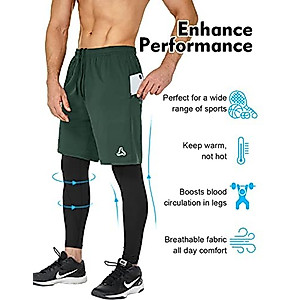 SILKWORLD Men's 2 in 1 Running Compression Tights Pants Mesh Athletic Workout Gym Legging,Black,Large