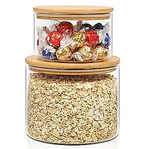 ComSaf Glass Food Storage Containers, 111 oz/47 oz Glass Flour and Sugar Containers with Airtight Lids, 7'' Wide Mouth Large Glass Jars with Bamboo Lid for Rice, Pasta, Oats, Grains, Cookie, Candy