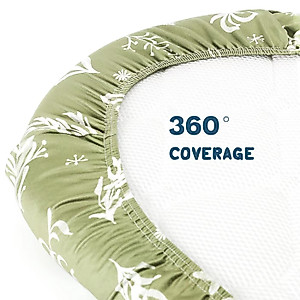 Stretchy Ultra Soft Fitted Bassinet Sheets Set 2 Pack, Cradle Sheet Universal Fit for Rectangle, Oval or Hourglass Bassinet Pad/Mattress Safe and Snug, Stylish Watercolor Flora and Olive