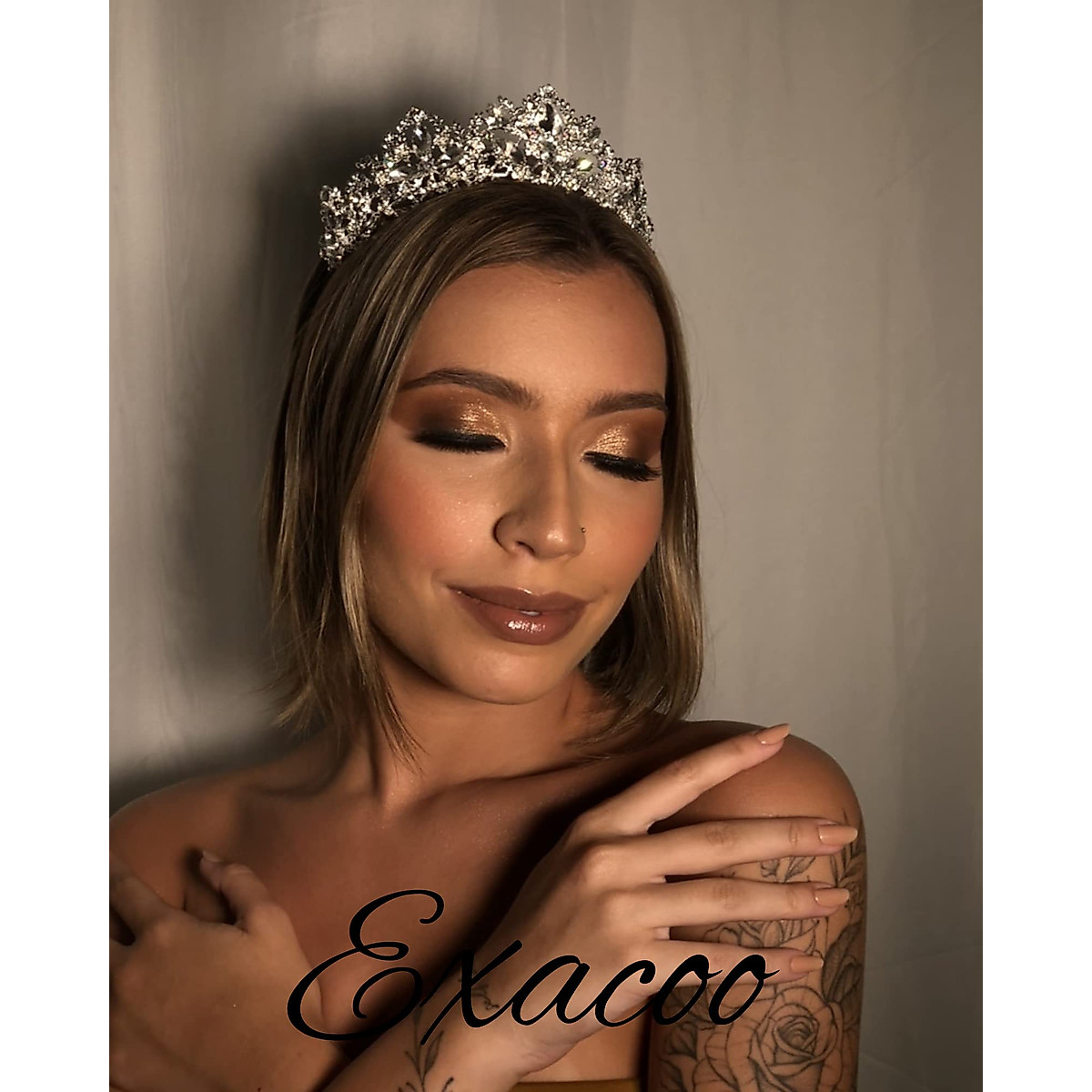 Exacoo Silver Tiara Wedding Tiaras and Crowns for Women Rhinestone Queen Tiara for Women Princess Crown Birthday Tiara Headbands for Wedding Prom Bridal Party Halloween Costume Christmas Gifts