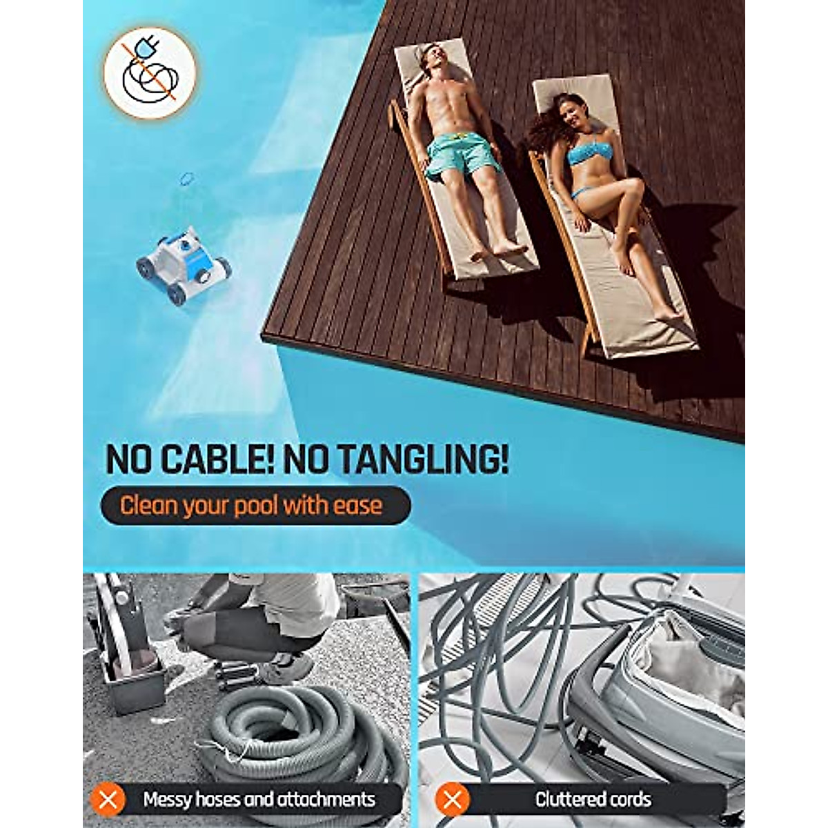 (2023 New) FIILPOW Cordless Robotic Pool Cleaner, Automatic Pool Vacuum with Dual-Suction, Auto-Docking, 90 Mins Runtime, Lightweight, Rechargeable, IPX8 Waterproof, for Pools Up to 800 Sq.ft, Blue