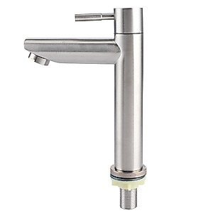 G1/2 Water Faucet, Stainless Steel Durable Filter Impurities Single Cold Faucet, Built‑in Ceramic Valve Core Wash Basin Accessory for Bathroom Kitchen(Flat)
