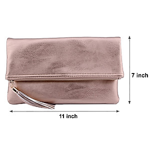 Solene Large Foldover Wristlet Clutch Crossbody Bag with Chain Strap -LP048(1-Rose Gold-LP)