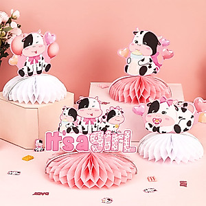 Cheereveal 8 Pieces Cow Honeycomb Centerpieces, Cow Table Topper Honeycomb 3D Table Paper Decoration, Cow Print Baby Shower Decorations Girl Birthday Party Supplies