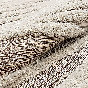 Well Woven Bergen Beige Flat-Weave Hi-Low Pile Geometric Stripes Moroccan Tribal Area Rug 8x10 (7'10" x 9'10")