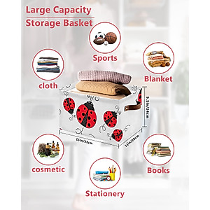 Lady-bugs Cube Storage Organizer Bins with Handles, 15x11x9.5 Inch Collapsible Canvas Cloth Fabric Storage Basket, Red Minimalistic Abstract White Books Bin Boxes for Shelves, Closet