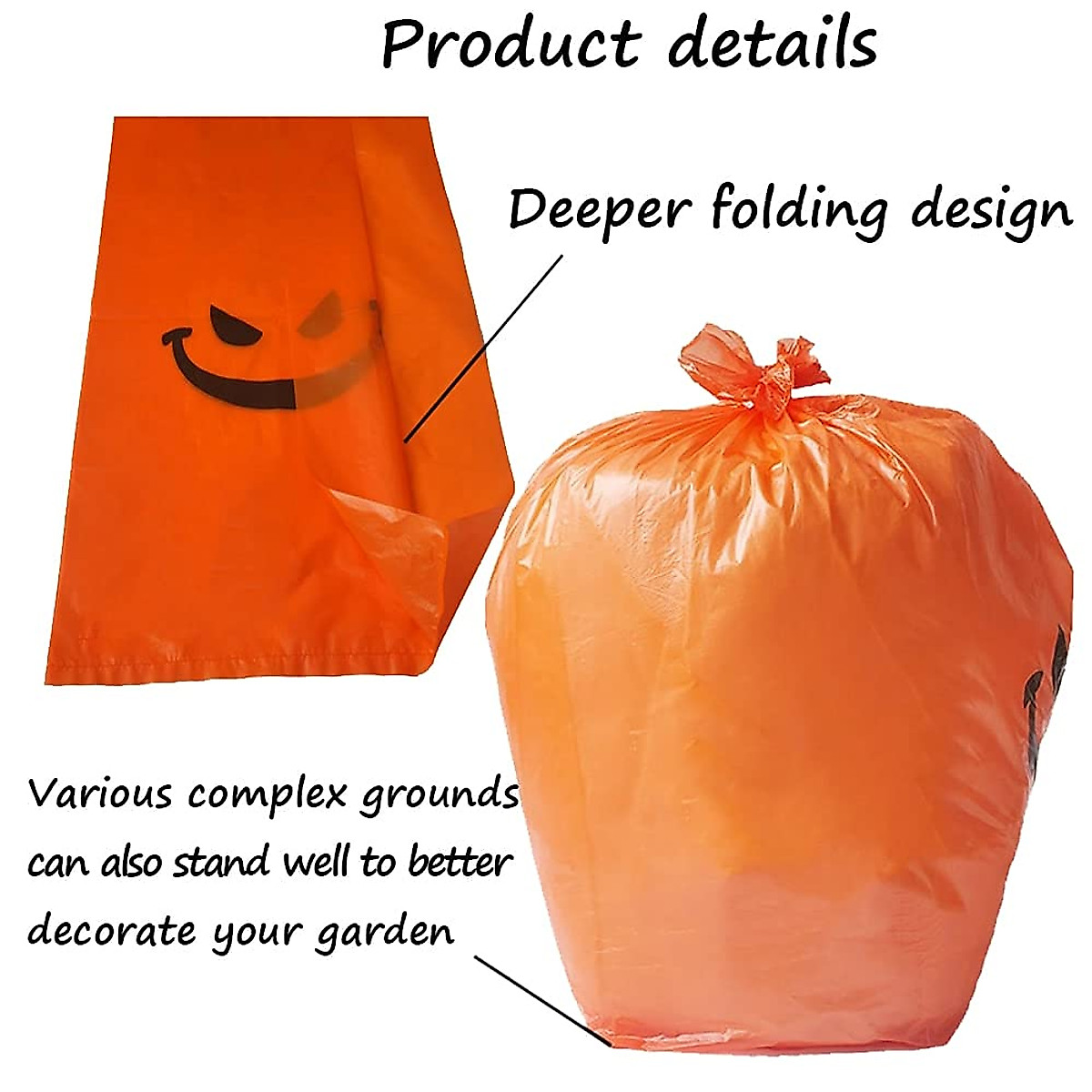 Halloween Pumpkin Leaf Bags Decoration(pack of 12)-Thicken Pumpkin Trash Bags for Leaves-3 pumpkin expressions(4 large 8 small) -Pumpkin Lawn Bags with Twist Ties.