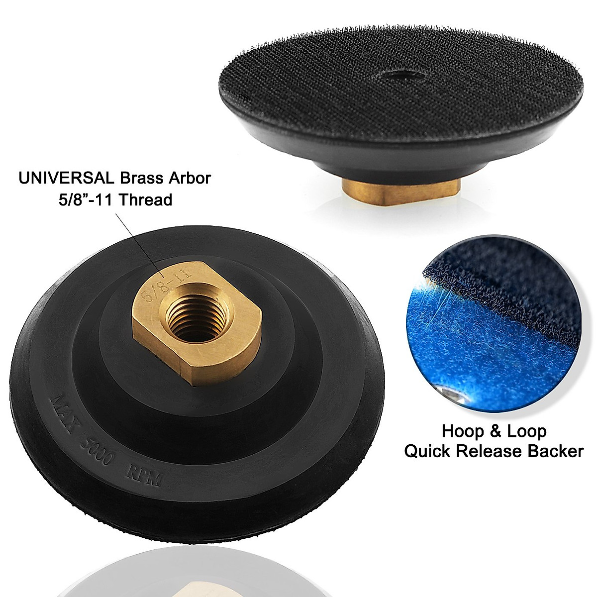 ADVcer 4 inch Polisher Backing Plate - Metal Arbor 5/8" 11 Thread Rubber Hook and Loop Backer Pad, Ideal Polishing Disc Holder for Concrete Tile Granite Marble Stone Countertop Floor Grinder (Black)