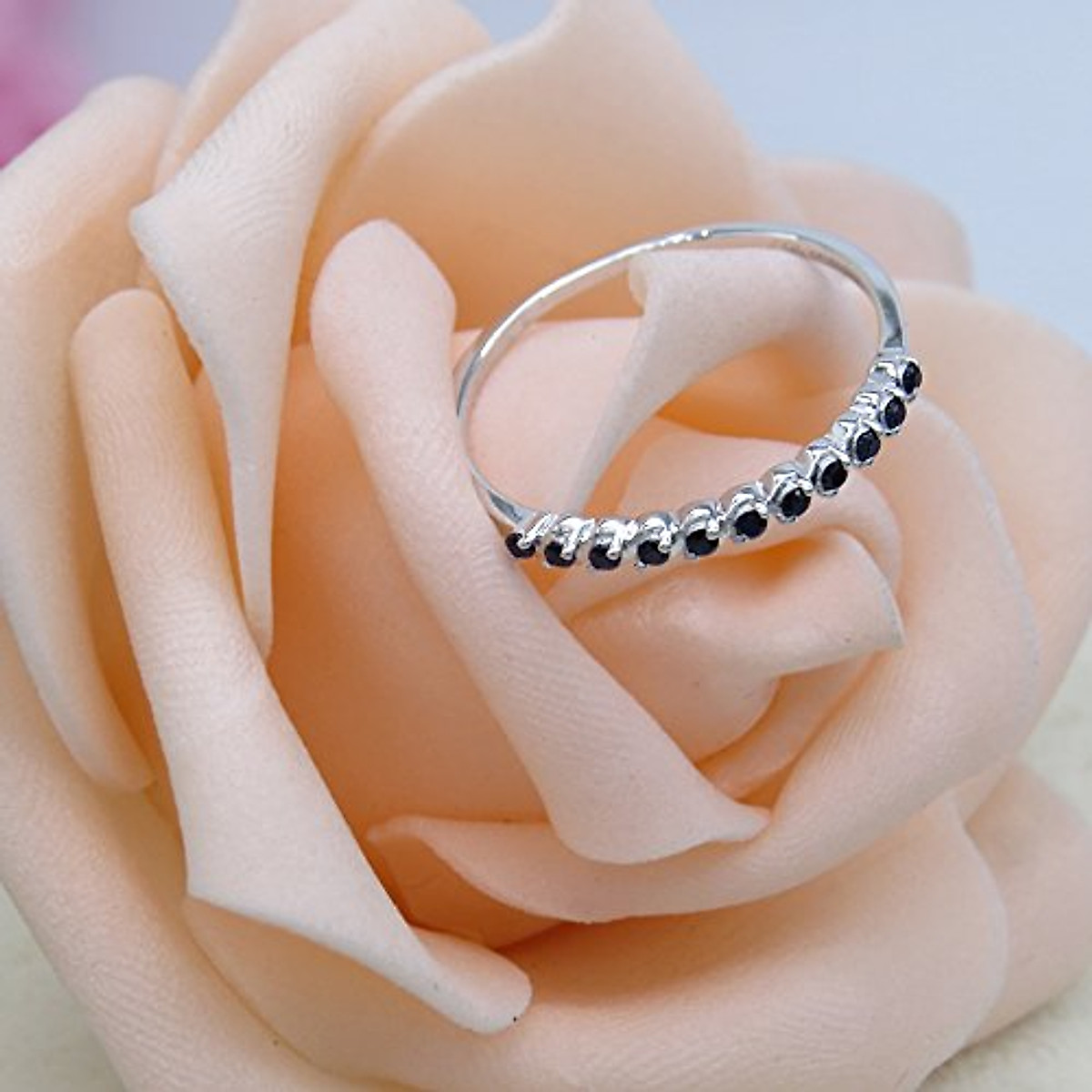 Dazzlingrock Collection 0.12 Cttw Round Blue Sapphire Ladies Wedding Stackable Band in 925 Sterling Silver, Size 7