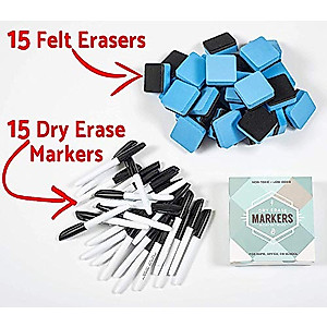 Double Sided Dry Erase Small White Board with Lines (12 Boards + 15 Pens/Erasers) - 9x12 Inch Dry Erase Board for Kids Lapboard, Mini Whiteboard, Small White Board Dry Erase for Students & Classroom