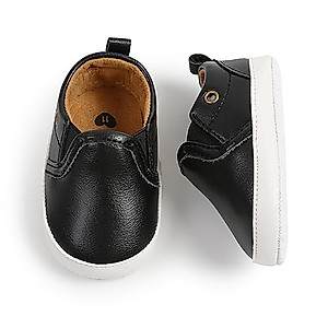 E-FAK Unisex Baby Boy Girl Shoes Infant Sneakers Anti-Slip Newborn Toddler First Walkers Crib Shoes(07 Black, 6-12 Months)