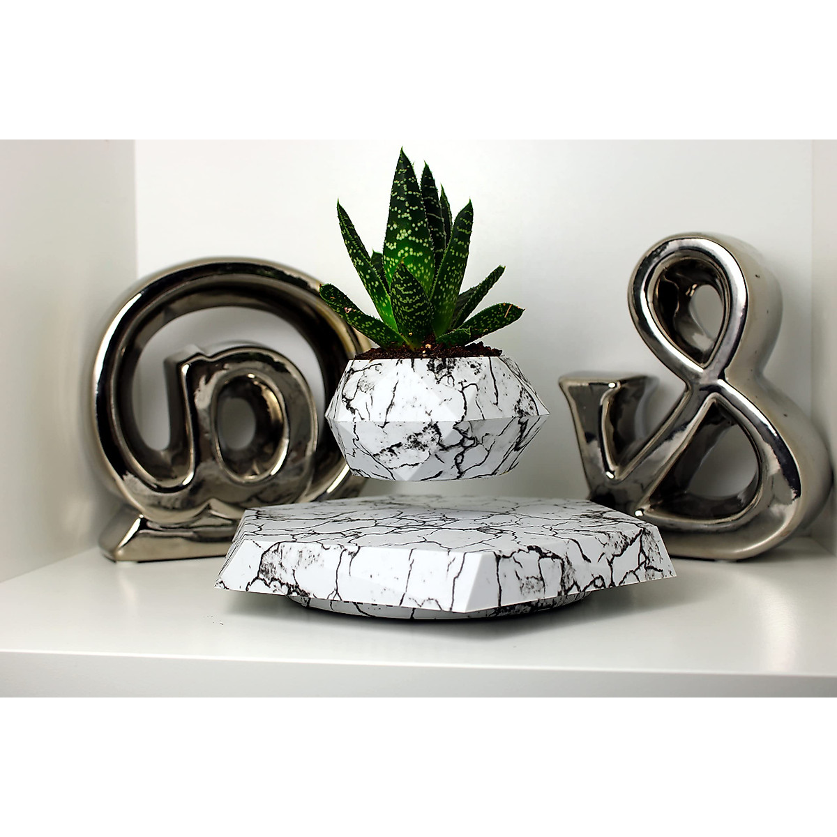 BandD Plant Pot for Succulents, air Bonsai & air Plants. Planter for Home, Office & Desk Decor. Magnetic Floating Levitating Display. (Marble)