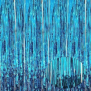 3 Pack 3.2ft x 8.2ft Light Blue Metallic Tinsel Curtains Summer Under The Sea Party Photo Backdrop Foil Fringe Curtains Photo Booth Props for Birthday Party,Bridal Shower,Ocean Party Decorations