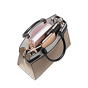 Kate Spade New York Staci Medium Saffiano Leather Satchel Purse in Warm Beige/Black