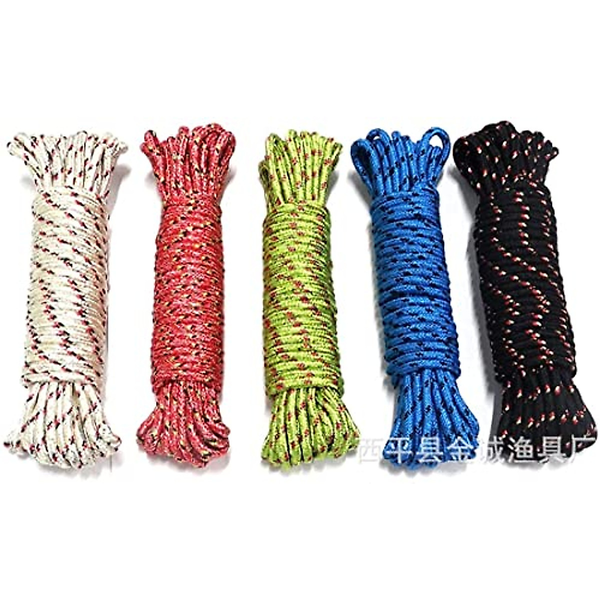 All-Purpose Clothesline, 0.2 inch X 11 Yard (10 M) Nylon Braided Rope, Weather Resistant Laundry Line Cord for Hanging and Drying, Portable Lightweight Indoor Outdoor Travel - Pack of 3