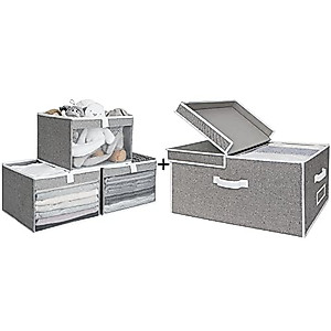 StorageWorks Closet Storage Bins with Clear Window 3 pack, 55L Closet Storage Organizer, Storage Bin with Double-Open Lid