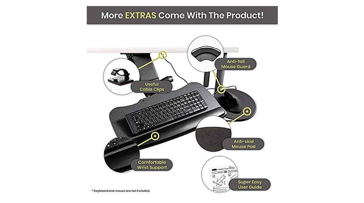 FERSGO Under Desk Keyboard Tray, 20" x 11" Tray, 23" Track, Dynamic ...